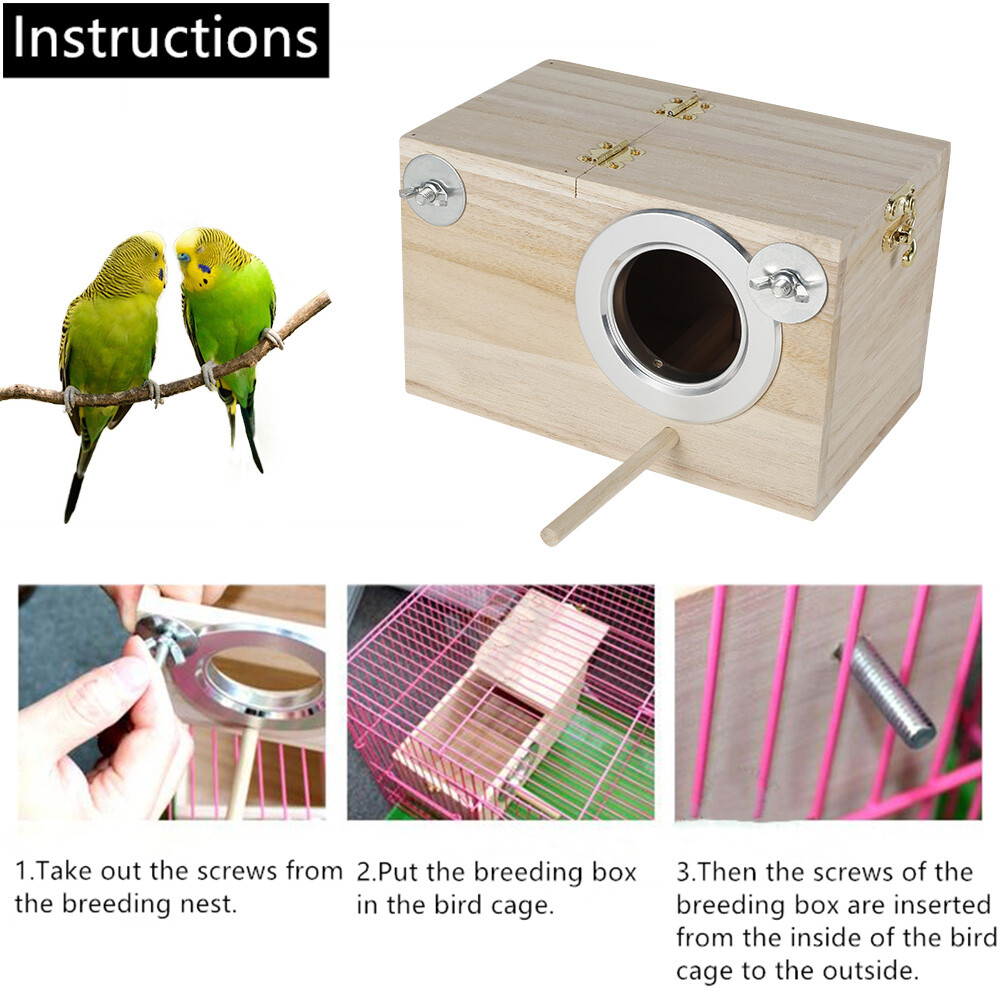 Wooden Bird Breeding Box Cage Parrot Budgie Nesting House Lovebirds ...