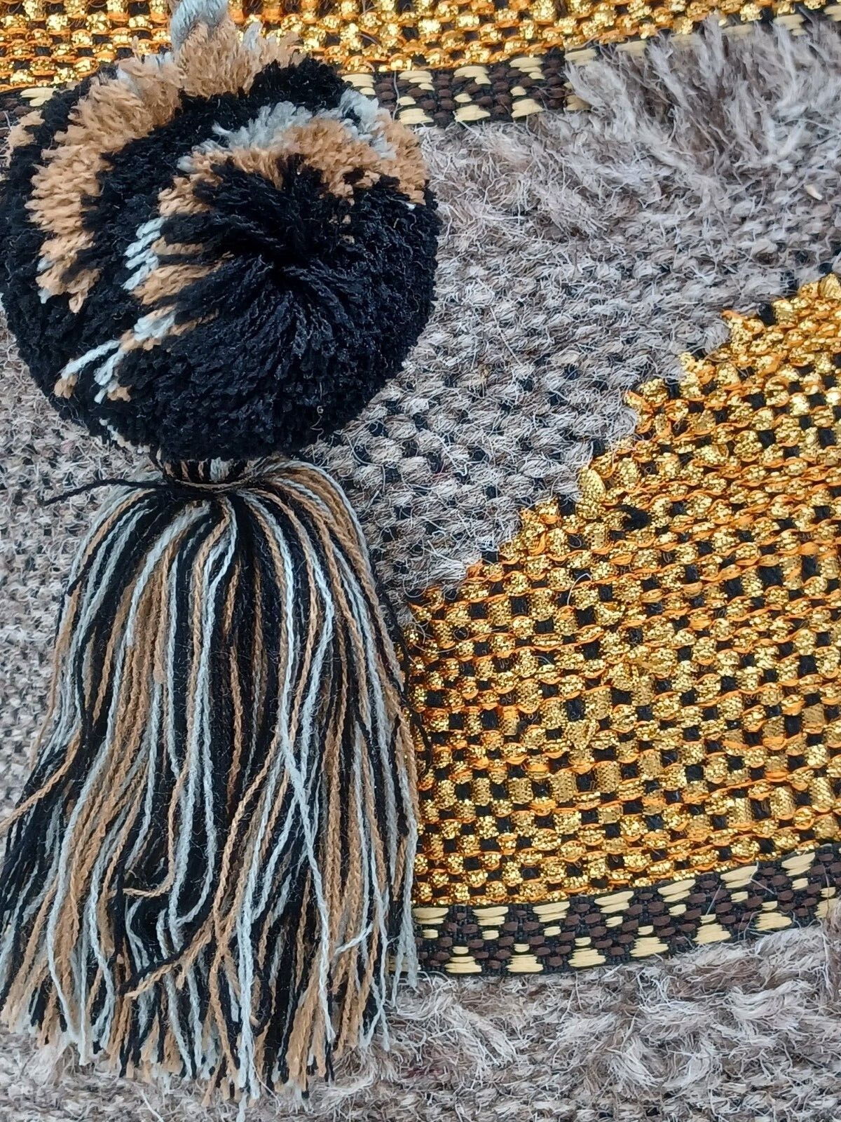 Katydid Woven Tote Bag - Brown, Gold, Tan & Black with Tassel KDC-TB ...