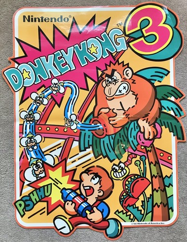 RARE 1983 Genuine Nintendo DONKEY KONG 3 Arcade SIDE ART Decal OEM NEW ...