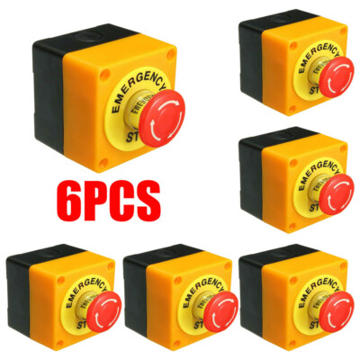 6Pcs/set Mushroom Emergency Stop Shut Off Push Button Switch NO+NC 22mm ...
