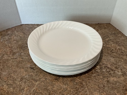 12 Corelle ENHANCEMENTS White w/swirl Rim 10 1/4” DINNER Plates Set of ...