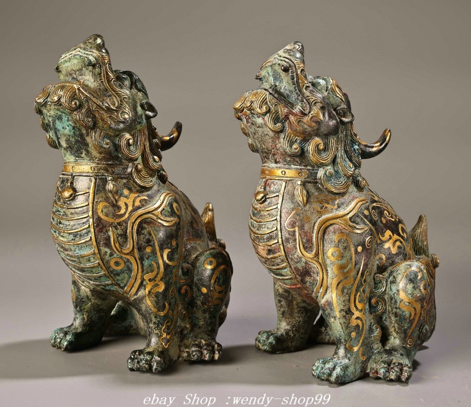 6.3"Old Dynasty Bronze Ware Gilt PiXiu Phylactery Guardian Beast Statue ...