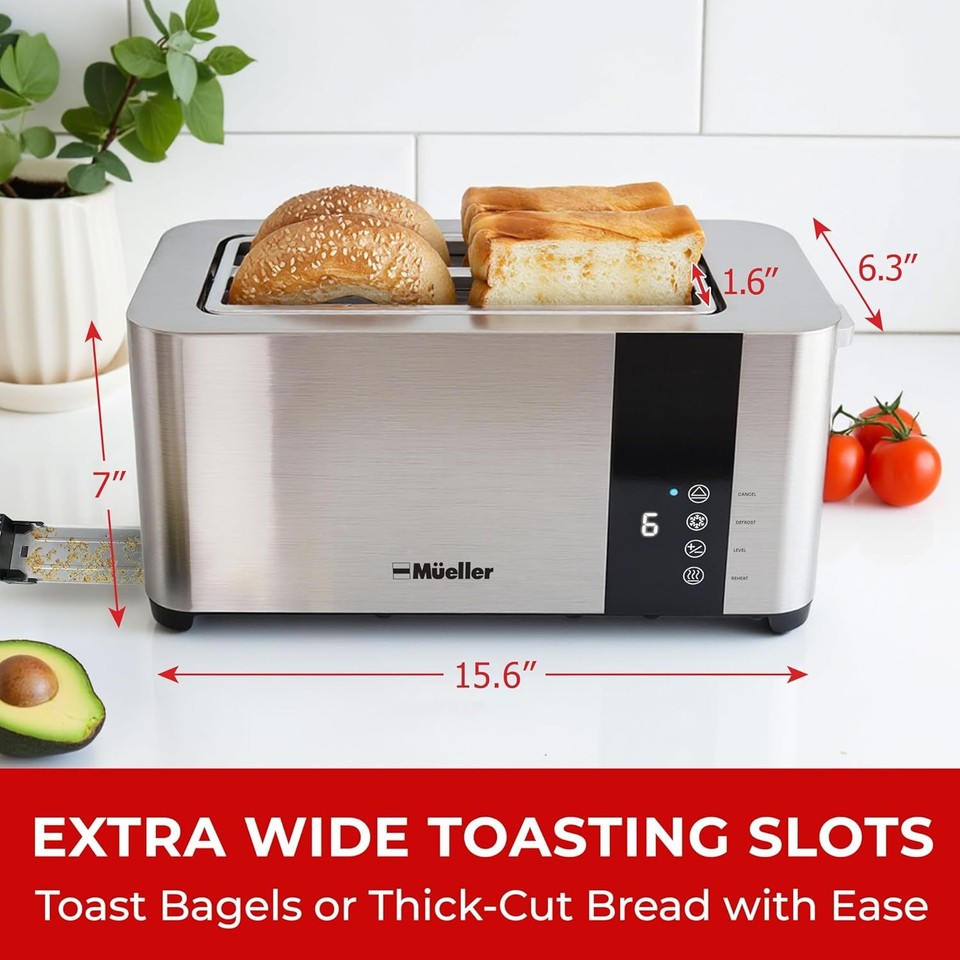 Mueller UltraToast Full Stainless Steel Toaster 4 Slice, Long 4 Silver ...