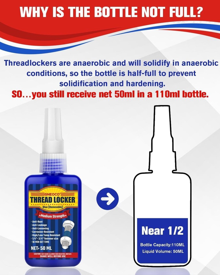 Threadlocker Blue, Thread Lock Medium Strength Lock Tight for Nuts ...