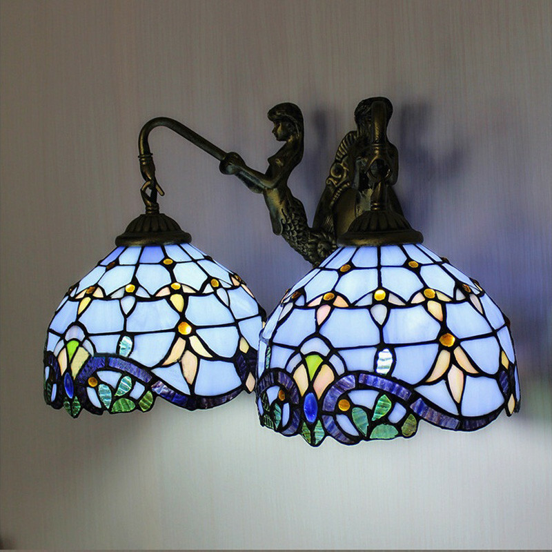 Tiffany Vanity Light Wall Lamp Mermaid Glass Shade Light Fixture Sconce ...