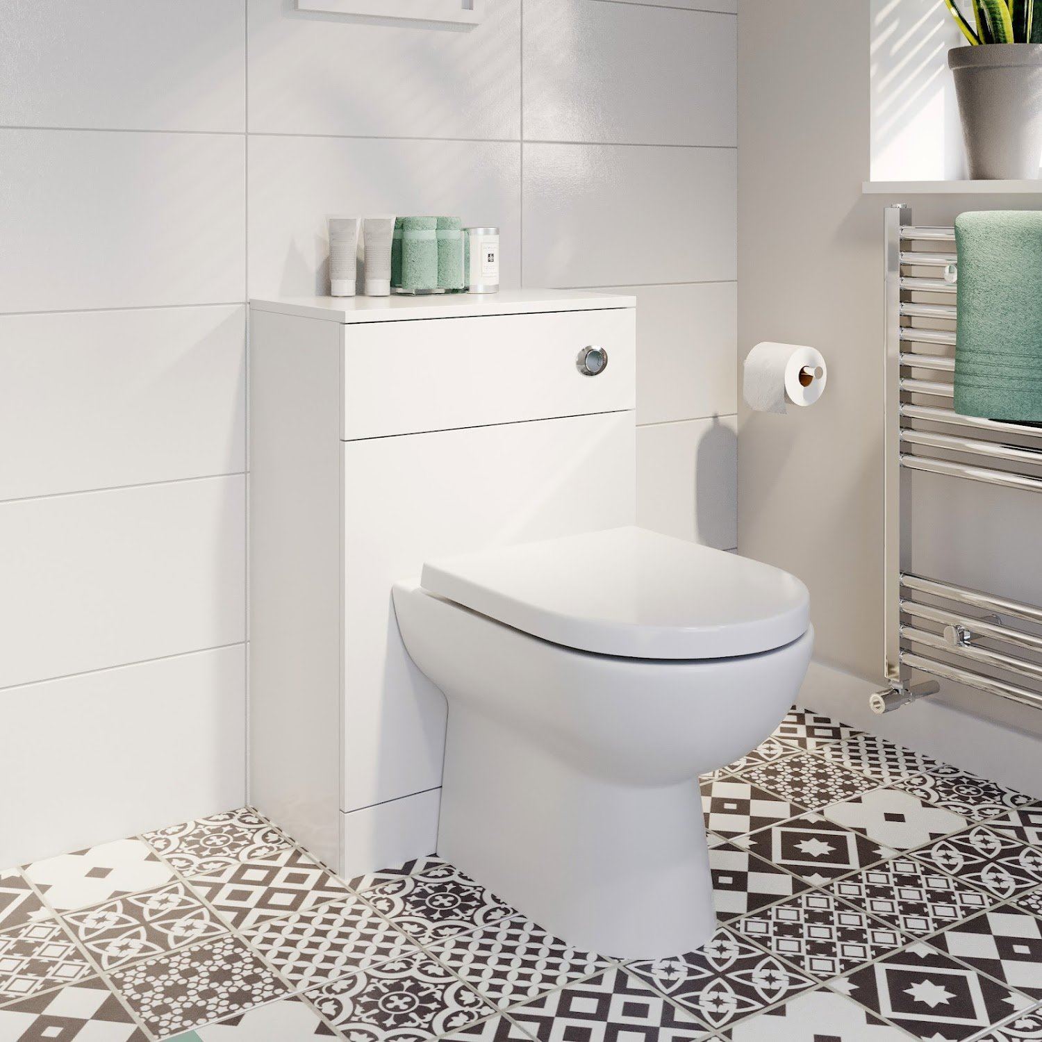 Modern Bathroom Toilet Concealed Cistern Unit 500mm WC White Soft Close ...