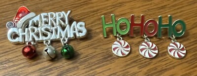 Lot Of 2 Different Christmas Holiday Dangle Charm Metal Pins / Brooches ...