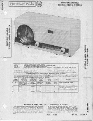 1958 TRUETONE D2801A RADIO SERVICE MANUAL PHOTOFACT SCHEMATIC D2802 ...