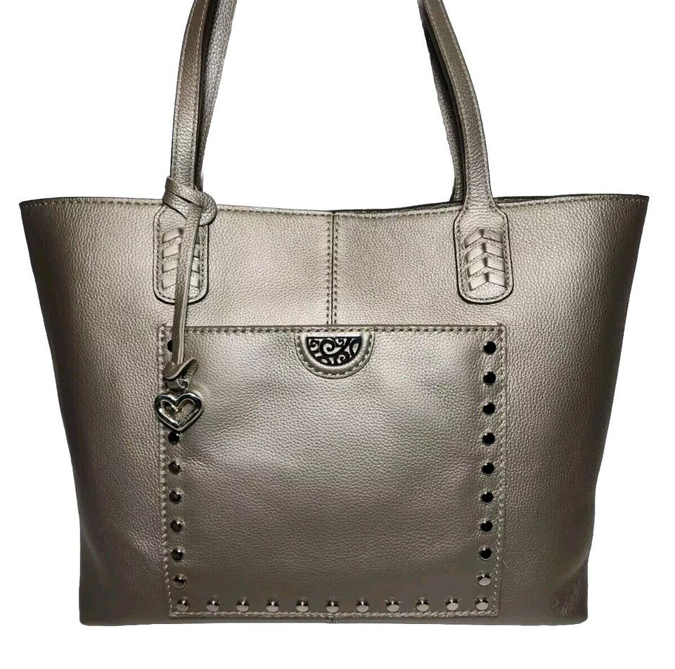 BRIGHTON PRETTY TOUGH ZINC PEARL REED TOTE CONVERTIBLE STUDDED SHOULDER ...