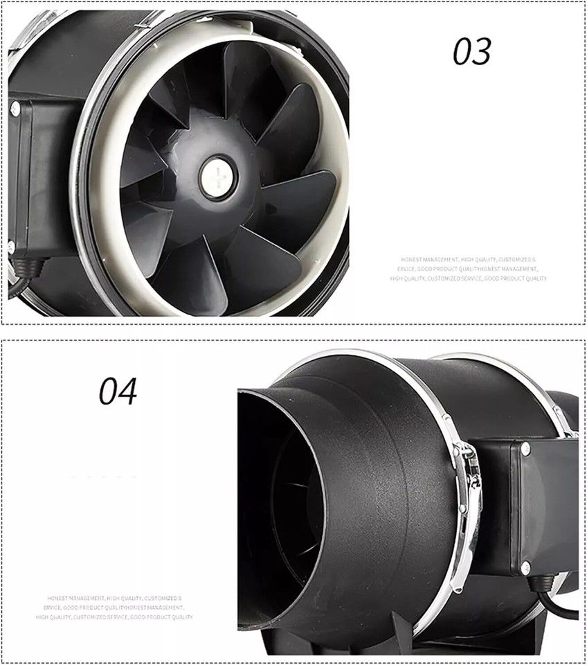 Inline Bathroom Extractor Fan In Line Duct Fan Mixed Flow 220m3/hr Grow ...