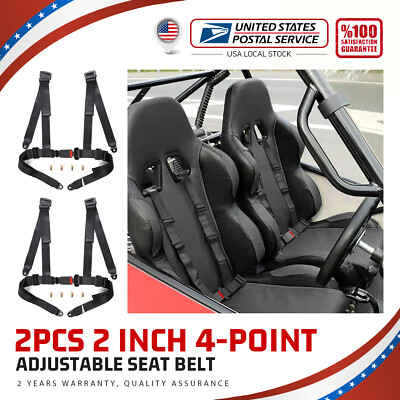 2 X Adjustable UNIVERSAL BLACK 4 POINT BUCKLE RACING SEAT BELT HARNESS ...