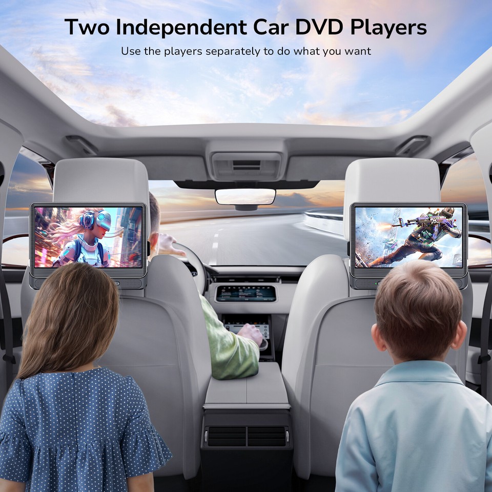 2 x 12'' Dual Screen Car Headrest 2 DVD Player Rear-Seat Monitor USB ...
