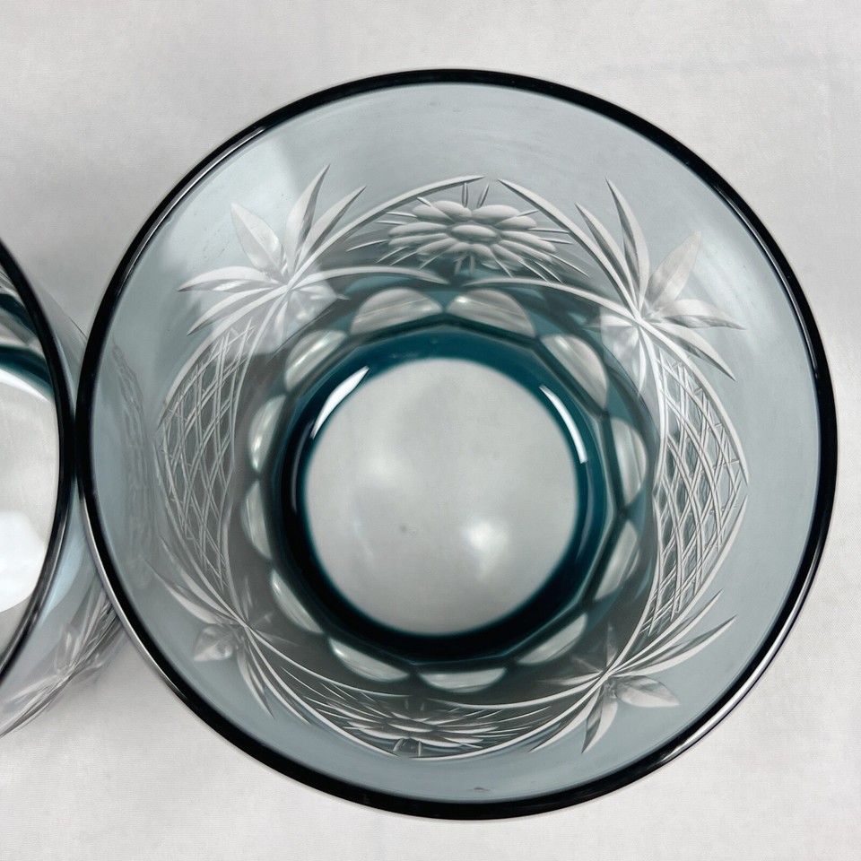 IROKISE Glass Blue Japanese Cut Glass two set Japanese Hand made New ...