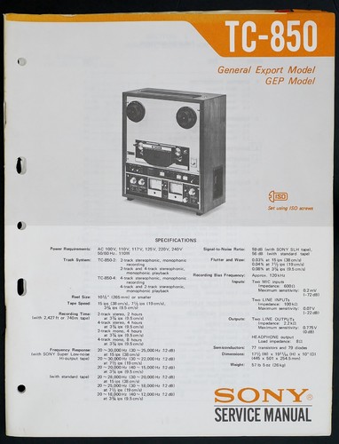 Genuine SONY TC-850 Tape Device Service Manual/Diagram/Parts List TOP o130 | eBay