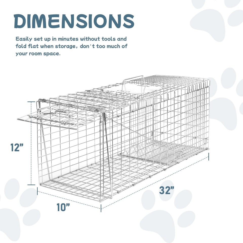 Animal Trap 32"x10"x12" Cage Trap, Heavy Duty Folding Raccoon Traps ...