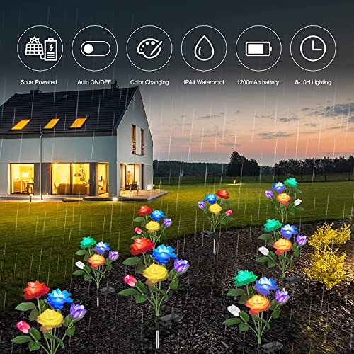 4 Pack Solar Garden Decorative Lights 7 Color Changing Beautiful ...