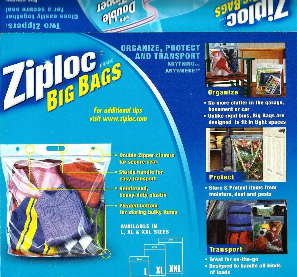 1 BiG BAG ZIPLOC XL 10 GALLON plastic 24"x20 eXtra Large storage ...