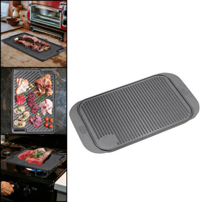 Cast Iron Griddle Hot Plate BBQ Grill Reversible Cooking Hob Steak ...