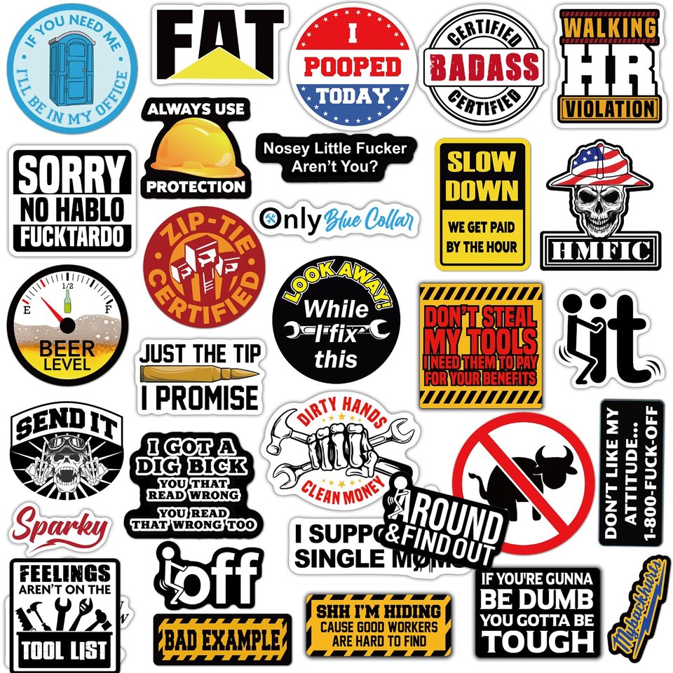 150PCS Hard Hat Stickers Waterproof Vinyl Decals Funny Blue Collar ...