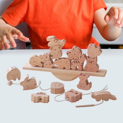 Wooden Animal Blocks Stacking Toy Threading Easy Assembly Early ...