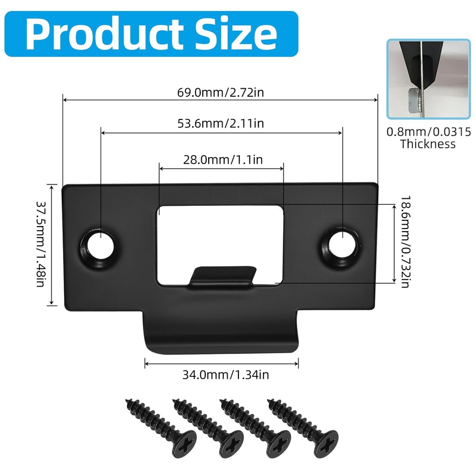 LIUQOBN 2Pcs Door Strike Plate Black 70mm X 40.3mm Heavy Duty ...