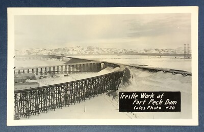 RPPC Fort Peck Dam Trestle Bridge Montana Missouri River c1930s New ...