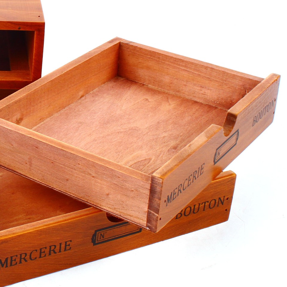 Vintage Wood Jewelry Organizer Storage Box w/ Drawers Cosmetic Cabinet ...