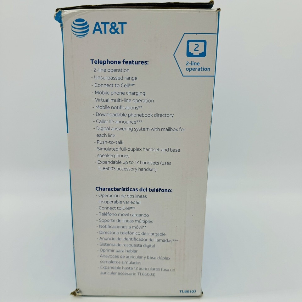 AT&T - TL86103 DECT 6.0 2-Line Expandable Corded/Cordless Phone with ...
