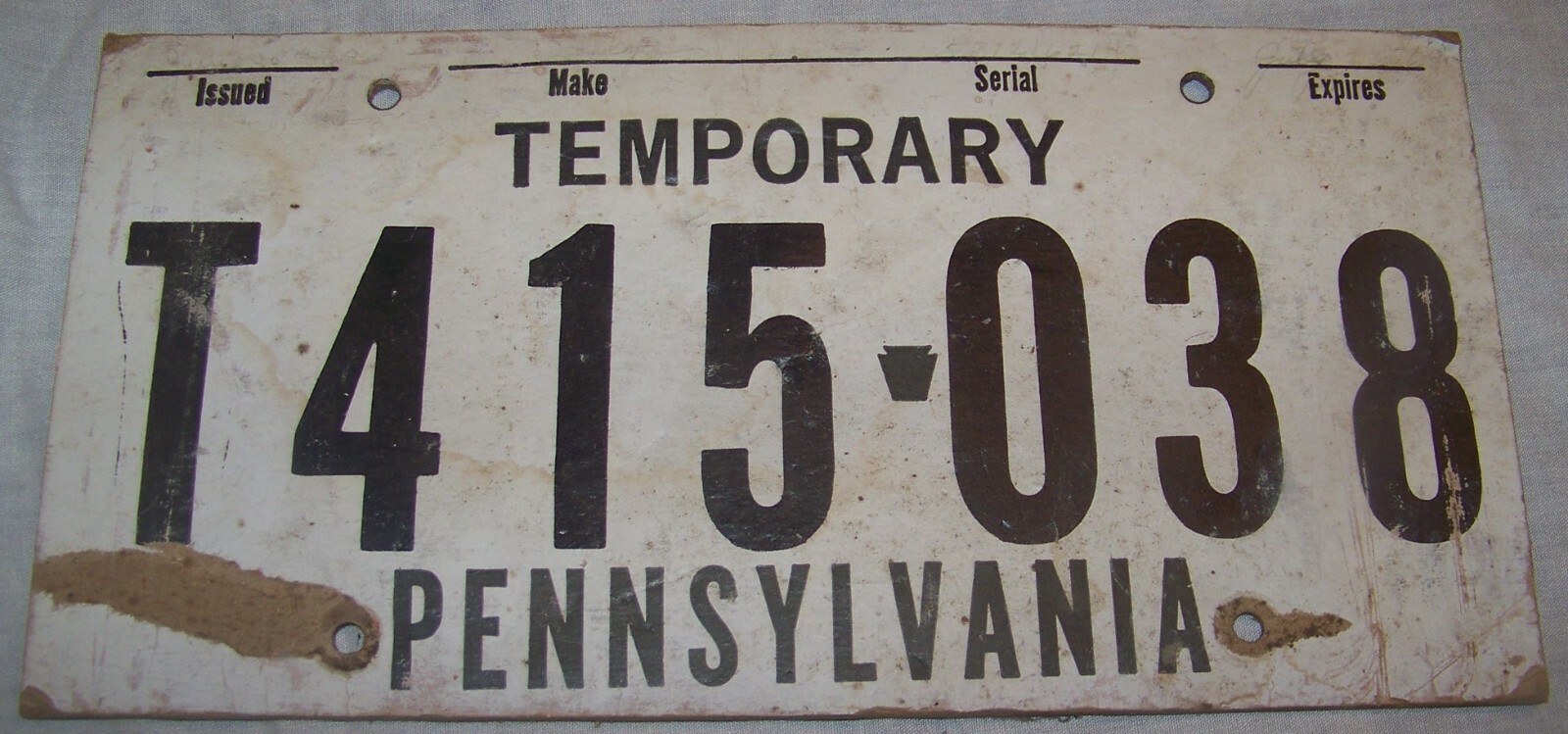 1964 VINTAGE PENNSYLVANIA TEMPORARY LICENSE PLATE MASS PAPERBOARD | eBay