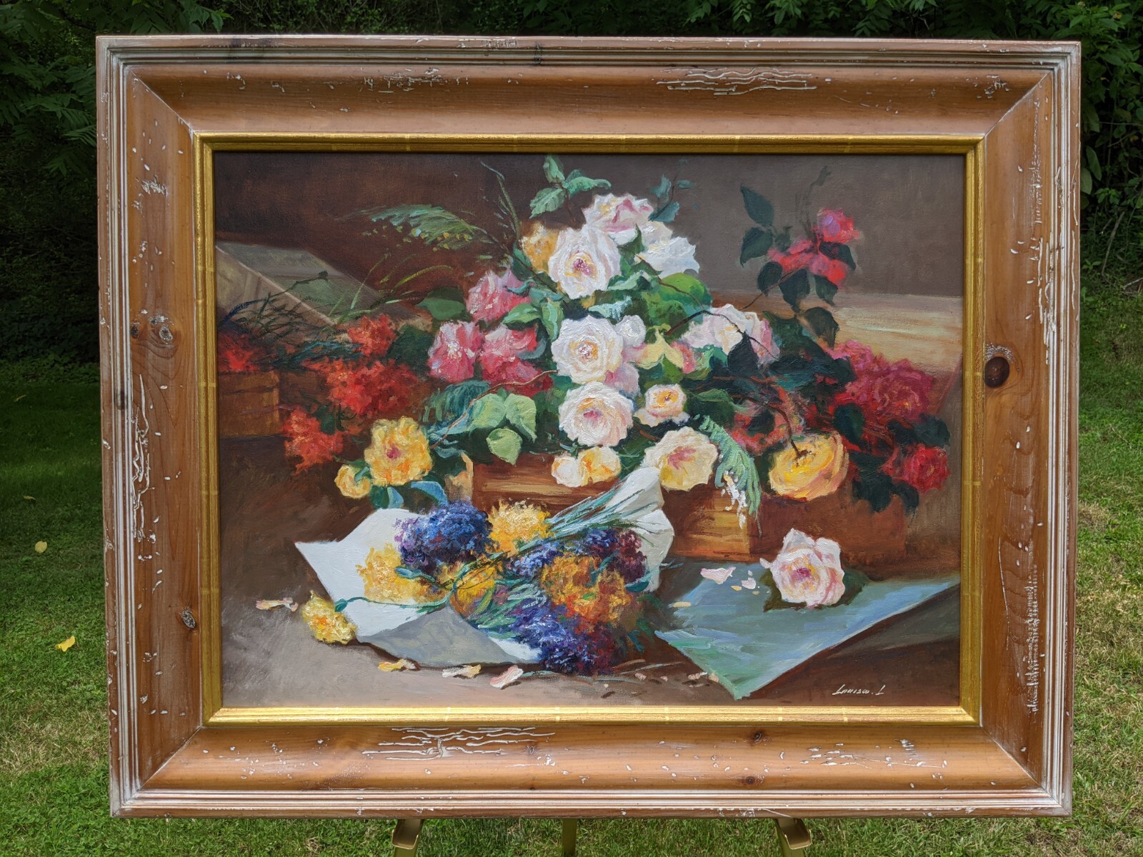 Louisa Li (Canton, China) 44x34 Original Oil on Canvas Painting "Flower ...