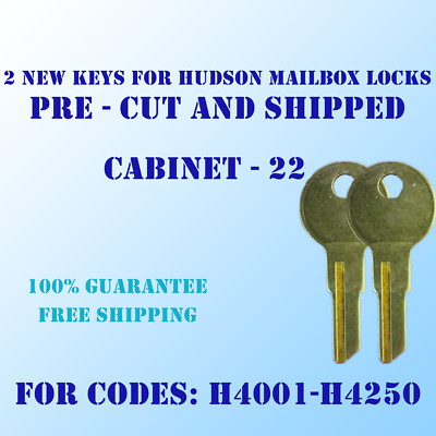 H4001-H4250. 2 New keys for Hudson mailbox locks, pre cut to your code ...