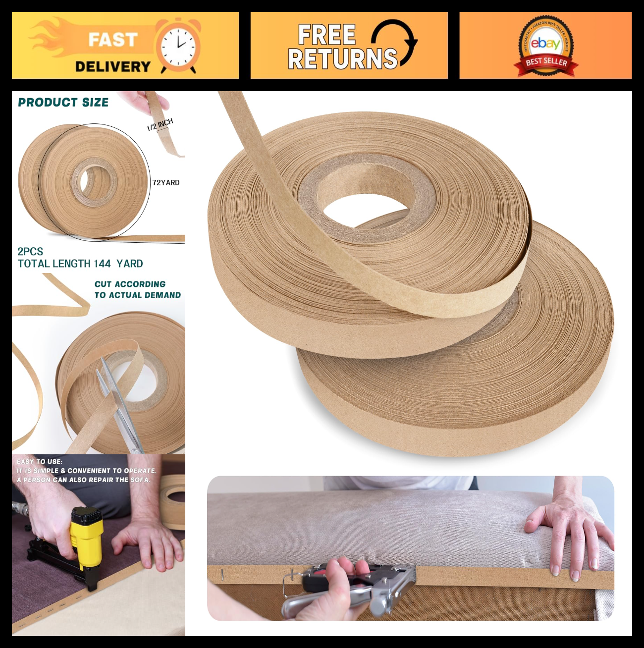 2 Pack 72 Yard Upholstery Tack Strips, 1/2" Sofa Repair Tacking Strips ...
