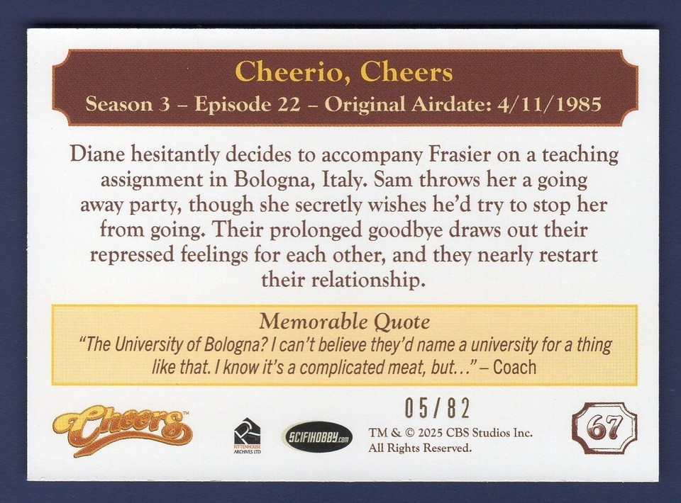 2025 Cheers Premier Edition Gold Bordered #67 Cheerio, Cheers Serial #5 ...