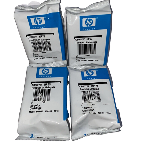 Lot of 4 HP 74 Black + HP 75 Tri-Color Cartridges NEW | eBay
