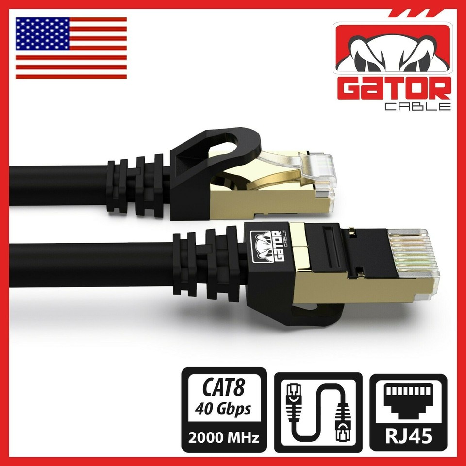 Cat 8 Ethernet Cable 40Gbps RJ45 LAN Patch Cord Gold Plated High Speed ...
