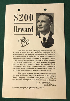 ORIGINAL 1911 PORTLAND OREGON POLICE DEPARTMENT WANTED POSTER ...