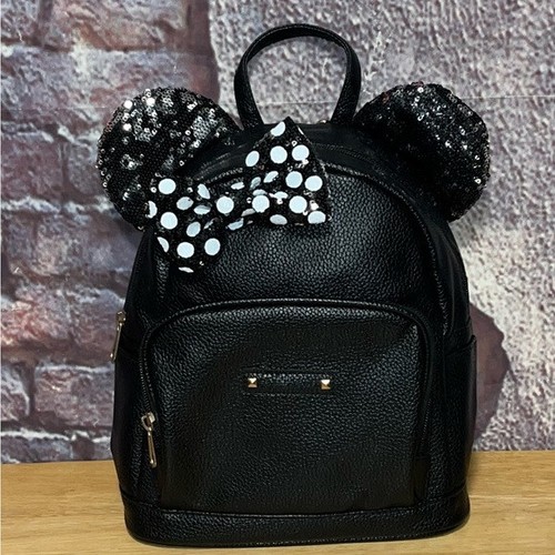 Disney Licensed Minnie Mouse Black Mini Backpack Purse w/ Sequin Bow ...