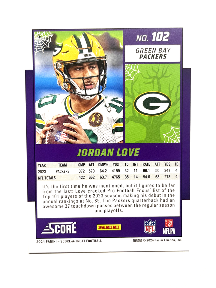 Jordan Love #102 | 2024 Score-A-Treat [Green Bats] [Halloween] Green ...