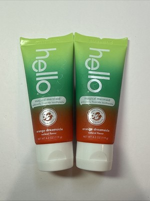 (2) HELLO MAGICAL MERMAID Fluoride Toothpaste Orange Dreamsicle 4.2 oz ...