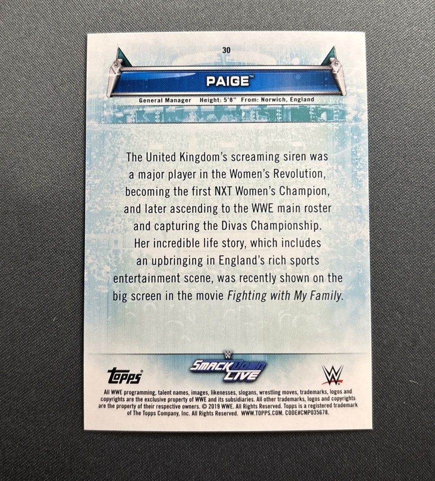 🔥🔥2019 Topps WWE Women's Division - Paige #30 - Pack Fresh MINT | eBay