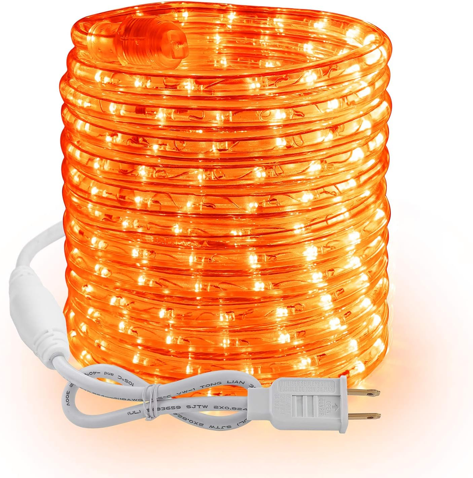 Brizled Orange Rope Lights, 18Ft 216 LED Orange Lights, 120V Plugin ...