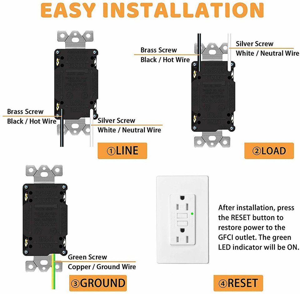 10PK GFCI Outlet 15Amp Plug Tamper Resistant TR WR Receptacle for Wall ...