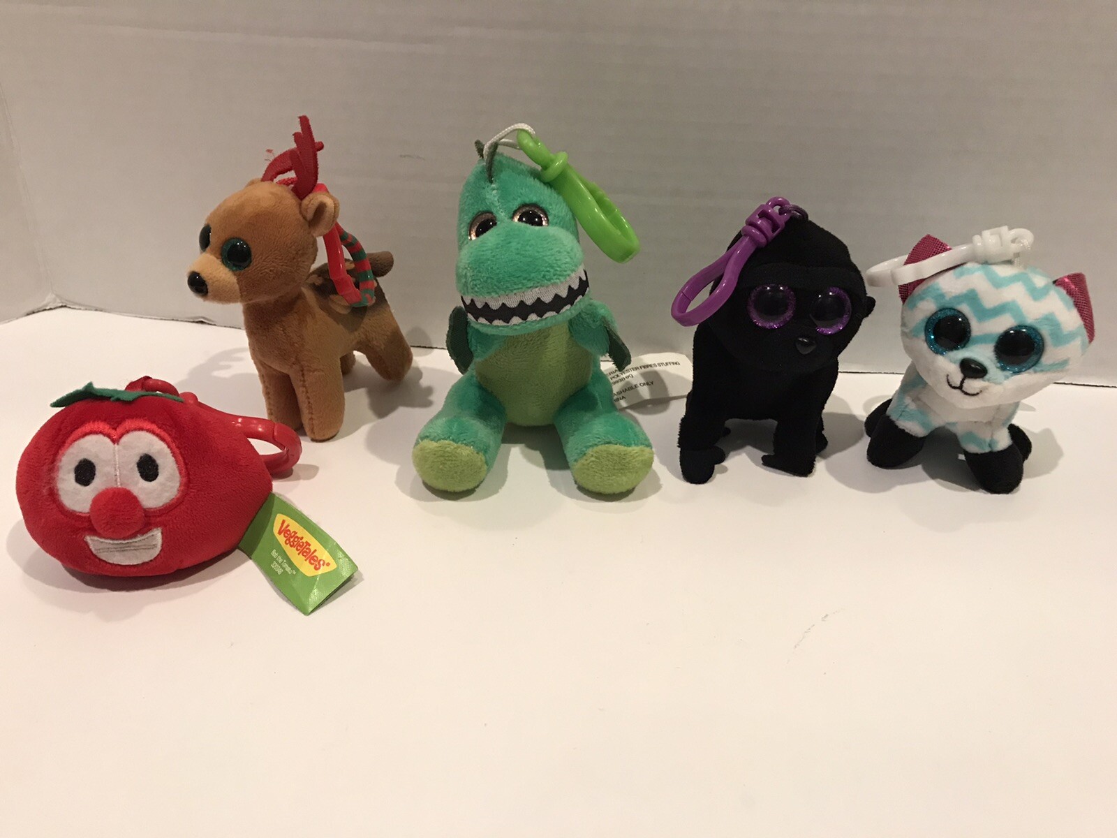 Lot Of 5 Backpack Hang Clips Plushes (3 Beanie Boos/1 Dino/1 ...