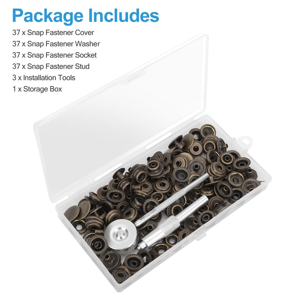 37 Sets Snap Fastener Kit 15MM Press Stud Cap Button Marine Boat Canvas ...
