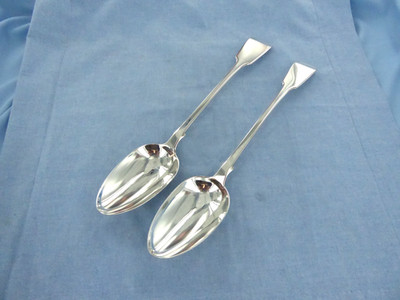 AN ANTIQUE PAIR STERLING SILVER FIDDLE BACK BASTING/STUFFING SPOONS ...