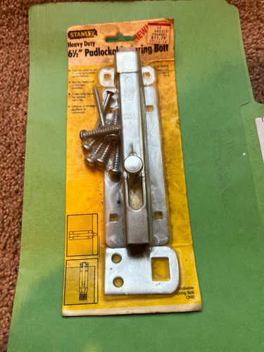 NOS STANLEY HARDWARE 6.5" HEAVY DUTY PADLOCKABLE SPRING BOLT ZINC Made ...