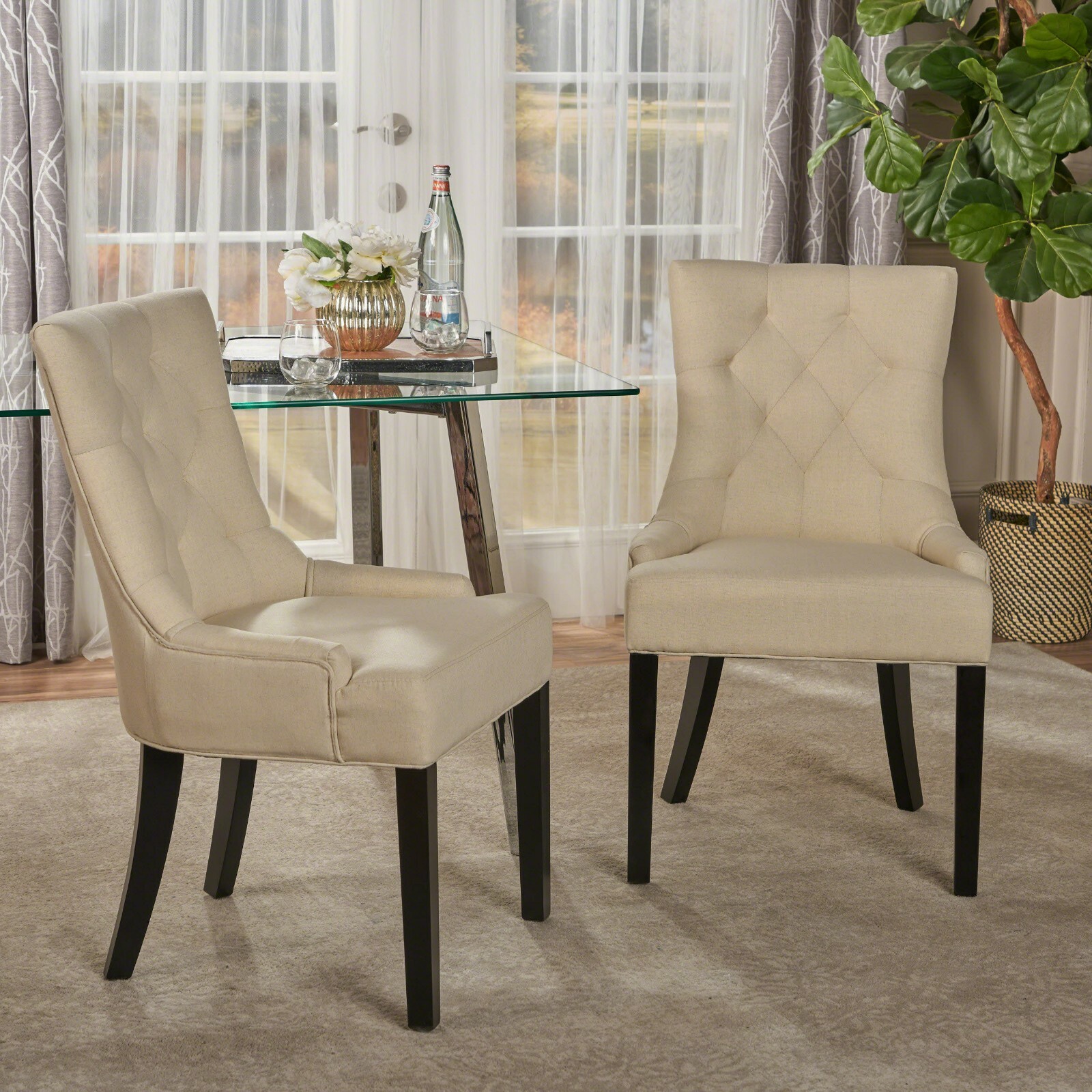 Janelle Beige Tufted Fabric Dining Chairs (Set of 2) 637162144626| eBay