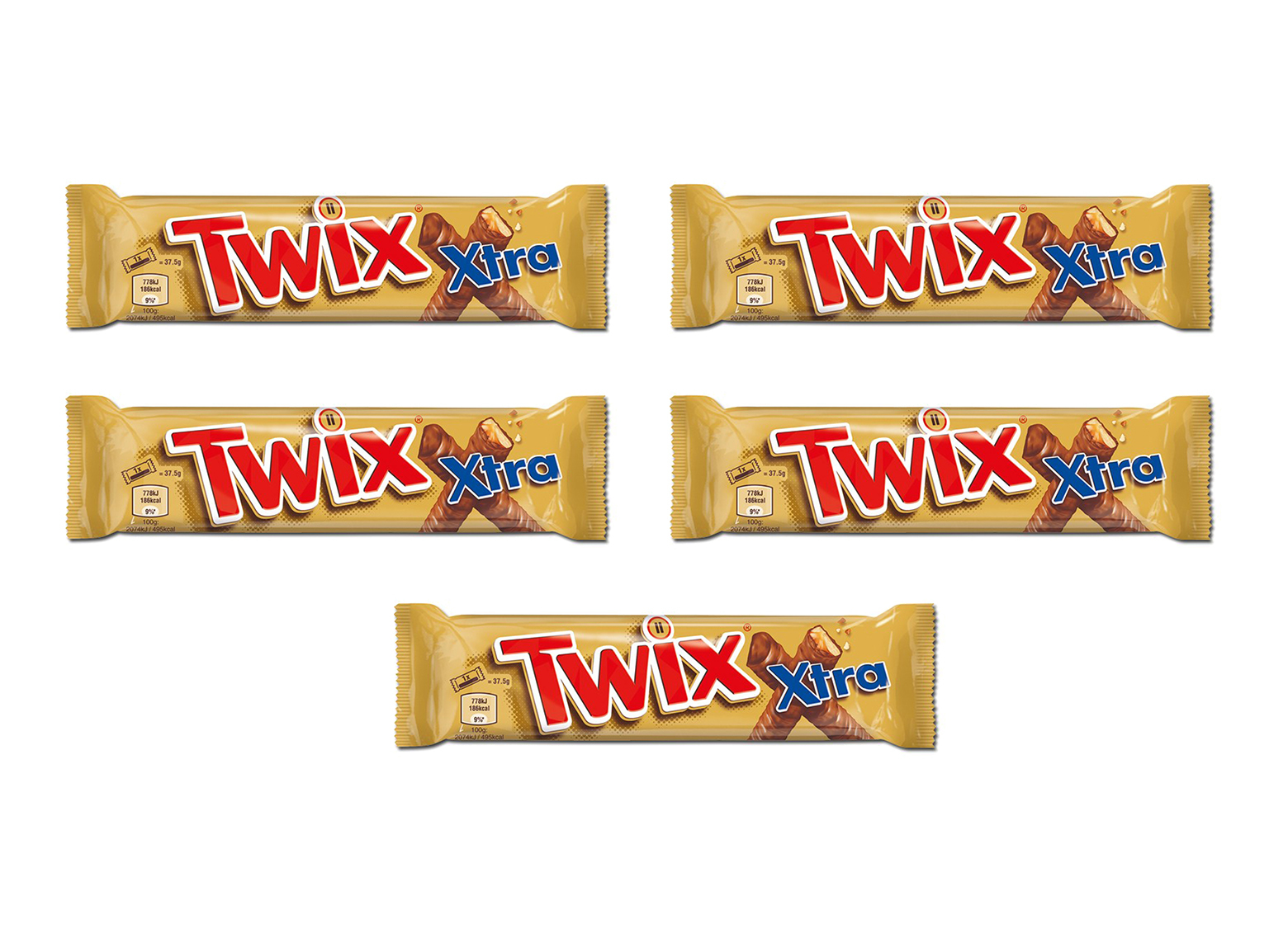 5 TWIX XTRA Chocolate Bars Biscuit & Caramel Flavor Sticks 75g 2.65oz ...