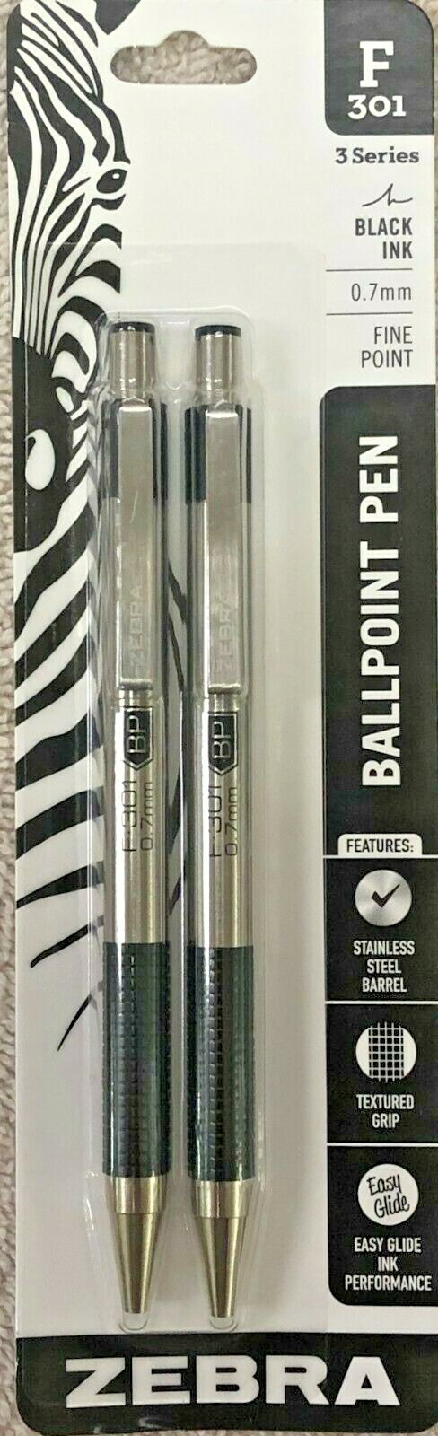 Zebra, Ball Point Pens, F301, Fine Point, Black Ink, Stainless Steel ...