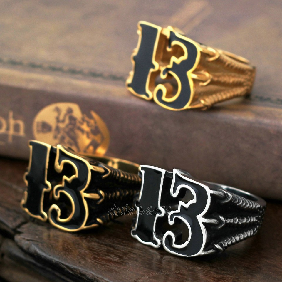 Men's Lucky Number Dragon Claw Numeral 13 Black Enamel 316L Stainless ...